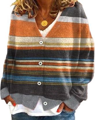 Onsoyours Gilets en Tricot Imprim&eacute; Femme Veste Courte Casual Cardigan Coupe Ample &Agrave; Manches Longues Gilet Chaud avec Boutons Sweater Manteau Outwear Haut Top Ch