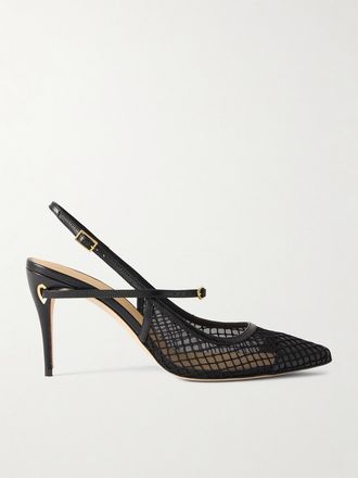 Jennifer Chamandi Edoardo 85 Slingback-pumps Aus Mesh Mit Lacklederbes&auml;tzen - Schwarz