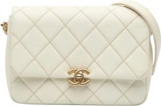 Chanel Sac bandouli&egrave;re matelass&eacute; en caviar pr&eacute;-poss&eacute;d&eacute; - Femme - Pre-owned - Blanc - Taille: ONE Size