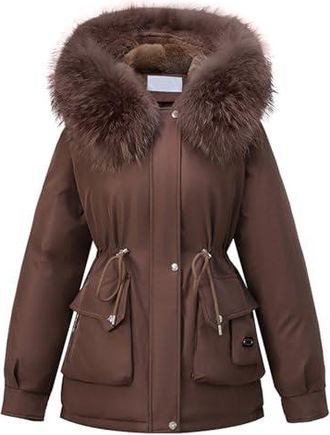 Generic Veste dhiver courte en polaire à capuche pour femme - Coupe ajustée - Doublure en polaire - Imperméable - Manteau à capuche moelleux avec fermeture éc
