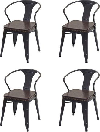 Hhg 4er-Set Esszimmerstuhl HHG 467d, Stuhl K&uuml;chenstuhl, Chesterfield Metall Kunstleder Industrial Gastronomie schwarz-braun