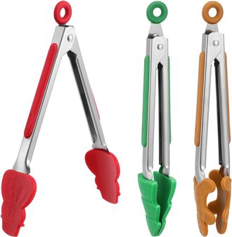 Cabilock 3Er Set Teigschaber Weihnachten K&uuml;Chenzange Edelstahl Mit Silikonspitzen Hitzebest&auml;Ndig Bis 120&deg;C Multifunktionale Lebensmittelzange F&uuml;R Grillen Koche