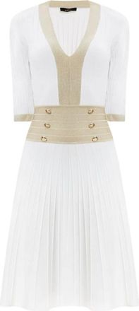 Twinset Femme, Robes, Blanc, Taille: 40 FR Robe en maille c&ocirc;tel&eacute;e avec inserts en lurex