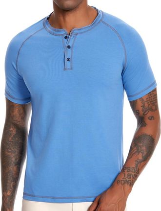 Nutria Henley Shirt Herren Baumwolle T-Shirt Kurzarmshirt Casual T-Shirt Sommer Leichtes Tee Slim Fit mit Knopf U16A