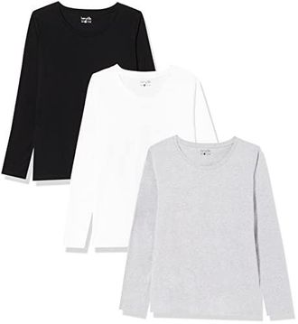 Berydale Berydale Chemise à manches longues et col rond en 100 % coton, Femmes, Noir/Blanc/Gris (lot de 3), 2XL