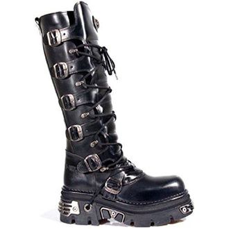 New Rock Bottes hautes cuir noir fermeture &eacute;clair 272 style punk emo gothique boucle m&eacute;tallique