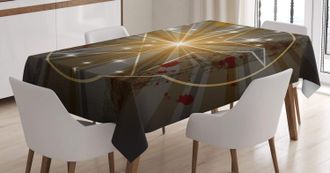 Abakuhaus Pentacle Tischdecke, mittelalterliche Strahl, Pflegeleicht mit Modernster Druck Technologie Waschbar und Personalisiert, 140 x 200 cm, Anthrazit grau 