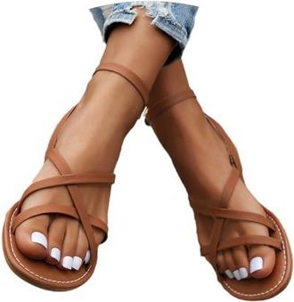 Generic Sandales Femme &Eacute;t&eacute; Confortable Chaussures Sandales Romaines D&eacute;contract&eacute;es Pour Femmes Talon Bas Chaussures Plates Avec Sangle Cheville