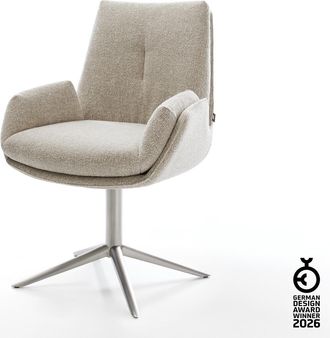 DELIFE Drehstuhl Clea-Flex Webstoff Soft Beige Fu&szlig;kreuz Edelstahl 360&deg; drehbar Wippfunktion, Esszimmerst&uuml;hle