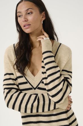 Kaffe Kleid KAjuno L, Feather Gray Mel/Black Stripe L