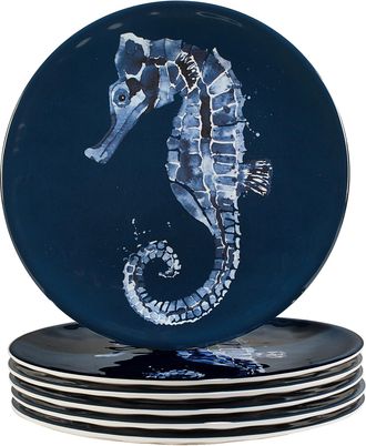 Certified International Sea Life Melamin Salat Dessertteller Set 6 Stück - 22,9 cm Wiederverwendbare Küste Strand Haus Geschirr mit Seepferdchen Ozean Druck Nautisch Bruchfes