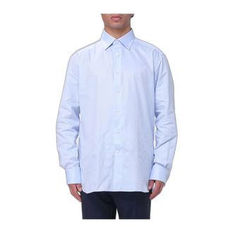Ermenegildo Zegna Chemise Classique en Popeline de Coton - Homme - Chemises - Bleu - Taille: XL