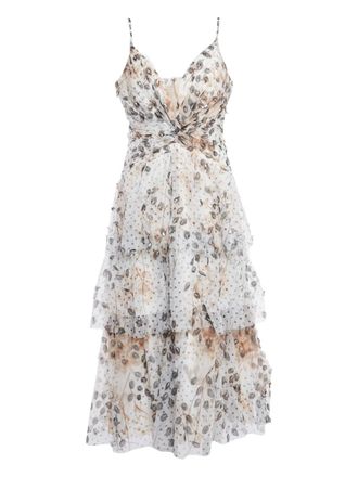 Marchesa robe en tulle &agrave; pois - Blanc