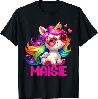 BDAZ Maisie Personalisierter Name Buntes Einhorn Frauen M&auml;dchen T-Shirt