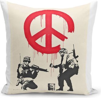 Fabulous Kissen Kissenbezug 40x40 cm Banksy Soldat Friedensschild Gemälde Street Art Graffiti