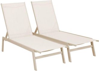 Sweeek Lot de 2 transats beige. 5 positions. en textil&egrave;ne et m&eacute;tal. FLORA. L155 x P59 x H106cm