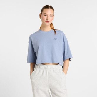 New Balance Femme Logo Oversized Jersey T-Shirt en Bleu, de coton, Taille XL