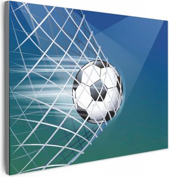 MuchoWow &copy; Leinwand Bilder 80x60 cm Wanddeko Wohnzimmer Aesthetic Room Decor Deko Zimmer Wandbilder Modern Bild auf Leinwand Kinderzimmer - Fu&szlig;ball - Netz - Ju