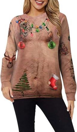 Generic Pull De Noel Femme Sweat-Shirt Femme sans Capuche Mode Unisexe DrôLe NoëL Col Rond Manches Longues Pull Chemise Graphique 3D Nouveauté Confortable DéC