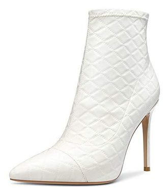 Castamere Femme Extensible Bottines Bout Pointu Aiguille Haute Talon 10CM Heels Blanc Cr&egrave;me PU Chaussures EU 36.5