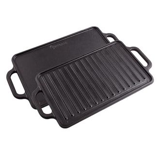 Victoria Plaque &agrave; Griller en Fonte Naturelle, Double Grille R&eacute;versible 33x21cm pour Feu, Barbecue, Four, Vitroc&eacute;ramique, Pr&eacute;-assaisonn&eacute;e pour Cr&eacute;er Antiadh&eacute;sif