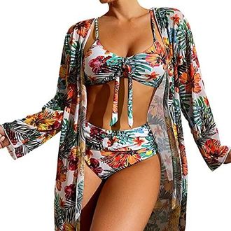 Generic Maillot De Bain Femme 2 Pieces Gainant Et Amincissant Taille Haute Bikinis 2023 Sexy 3 pièces Bikini Ensemble Couvrir Les à Manches Longues Push Up Ma
