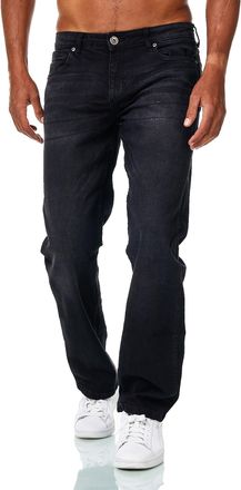 Jeel Herren-Jeans - Relax-Fit Straight-Cut - Jeans-Hose Basic Washed 06-Schwarz 40W / 32L