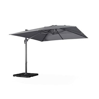 Sweeek Parasol déporté carré gris 3x3m structure grise + Lot de 4 dalles à lester 50x50cm