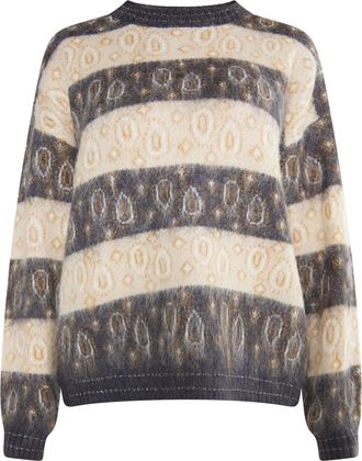 Usha Strickpullover Damen Anthrazit Beige Mehrfarbig