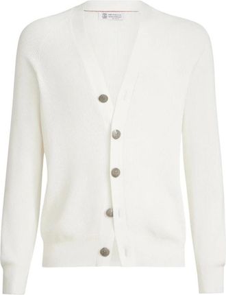 Brunello Cucinelli English Rib Raglan Cardigan - - Knitwear - Herren - Wei&szlig; - XL