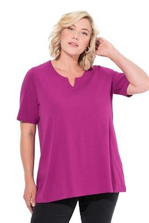 Ulla Popken Femme Grandes Tailles T-Shirt Manches Courtes et col Tunisien, Coupe &eacute;vas&eacute;e Baie 42+ 807259827-42+