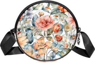 Generic Petit sac &agrave; bandouli&egrave;re rond pour femme, motif floral avec fermeture &eacute;clair, bretelles r&eacute;glables, style d&eacute;contract&eacute;, pour femmes et filles