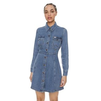 Wrangler Femme, Robes, Bleu, Taille: 36 FR Robe Chemise Trap&egrave;ze