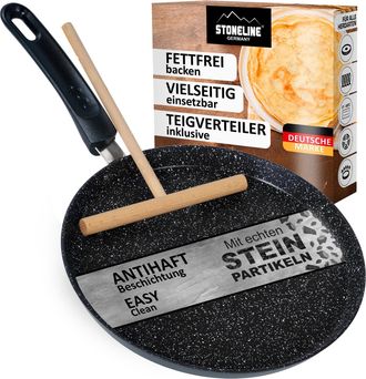 STONELINE Crepepfanne Induktion 25 cm, Omelettpfanne beschichtet mit echten Steinpartikeln, Pfannkuchen, Pancake, Antihaft, &Ouml;l- und fettfrei Braten, Alle Herdar