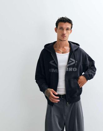 Umbro Sweat &agrave; capuche zipp&eacute; d&eacute;lav&eacute; - Noir