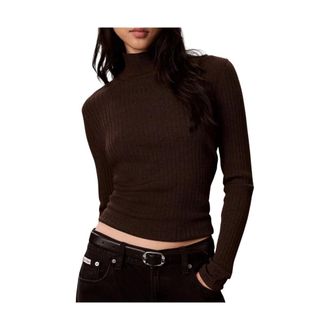 Calvin Klein Gerippter Merino-Rollkragenpullover - - Knitwear - Damen - Braun - S