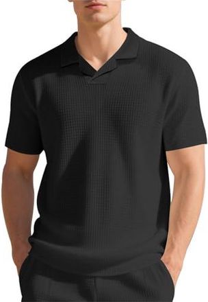 Generic Polo l&eacute;ger et respirant pour homme, coupe classique, d&eacute;contract&eacute;, vintage, boutonn&eacute;e, confortable, extensible, t-shirts dext&eacute;rieur, Noir, XXL