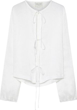 Forte_Forte Femme, Blouses et Chemises, Blanc, Taille: 38 FR Chemise &agrave; Rayures Fines en Voile de Soie et Lin avec Cordons