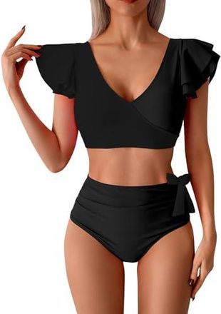 Generico Maillot de bain taille forte Bikini Set Curvy taille haute string femme deux pièces Bikini rembourré soutien-gorge réglable sexy maillot de bain décol