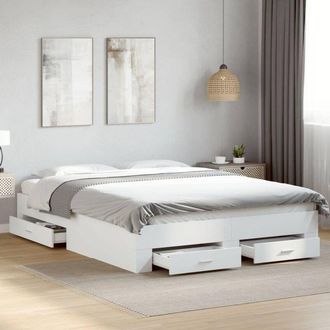 vidaXL Cadre de lit avec tiroirs sans matelas blanc 160x200 cm Vidaxl