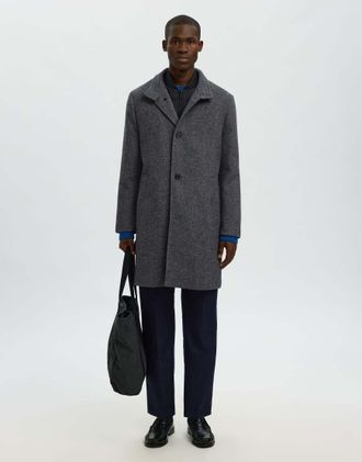 Selected Manteau en laine m&eacute;lang&eacute;e - Noir