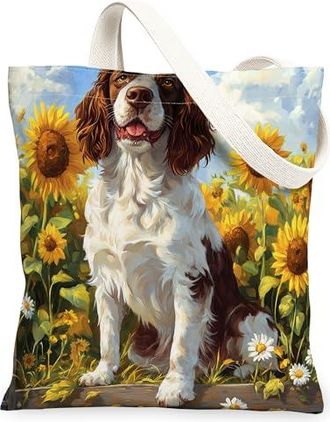 Generic Sac fourre-tout en toile pour faire du shopping, 33 x 38,1 cm, sac d&eacute;pagneul printanier r&eacute;utilisable pour femme, motif animal de compagnie de ferme, d
