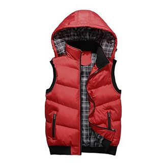 Generic Veste pour homme 3XL - D&eacute;contract&eacute;e - Solide - Amovible - &Agrave; Capuche - Gilet &agrave; carreaux - Sans manches - Fermeture &eacute;clair - Poche - Veste de snowboard 