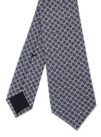 Gucci Mens Grey Silk Tie With Horsebit Print Ties & Bow