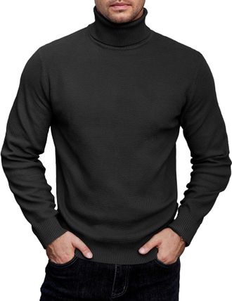 Coofandy Rollkragenpullover Herren Strickpullover D&uuml;nn Sweaters Winterpullover Pullover Turtleneck Pulli Arbeitspullover Basic Schwarz 3XL
