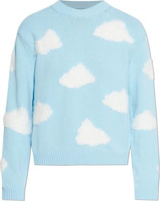 Moschino Femme, Pulls, Bleu, Taille: 36 FR Archive Clouds Cotton Blend Pullover