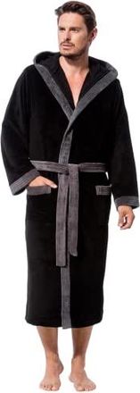 Morgenstern Peignoir de Bain Homme Luxe Capuche Robe de Chambre Qualité Supérieure XXL Noir