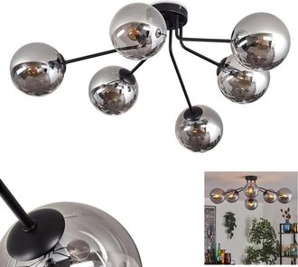 HOFSTEIN Deckenleuchte Gastor, Deckenlampe aus Metall/Glas in Schwarz/Rauchfarben, Leuchte im modernen Retro/Vintage-Design mit Schirmen aus Glas (Ø 15 cm), 6 