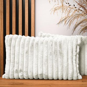 MG Design 2er Set Kissenbez&uuml;ge 40 x 60 cm in Wei&szlig; - mit Rei&szlig;verschluss, langflorige Fell-Haptik, weich & Cosy, pflegeleicht