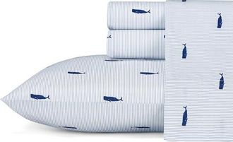 Nautica Bettwäsche-Set für Doppelbett, Baumwollperkal, leicht und atmungsaktiv, Heimdekoration, Schlafsaal-Essentials (Wal gestreift Blau, Twin)